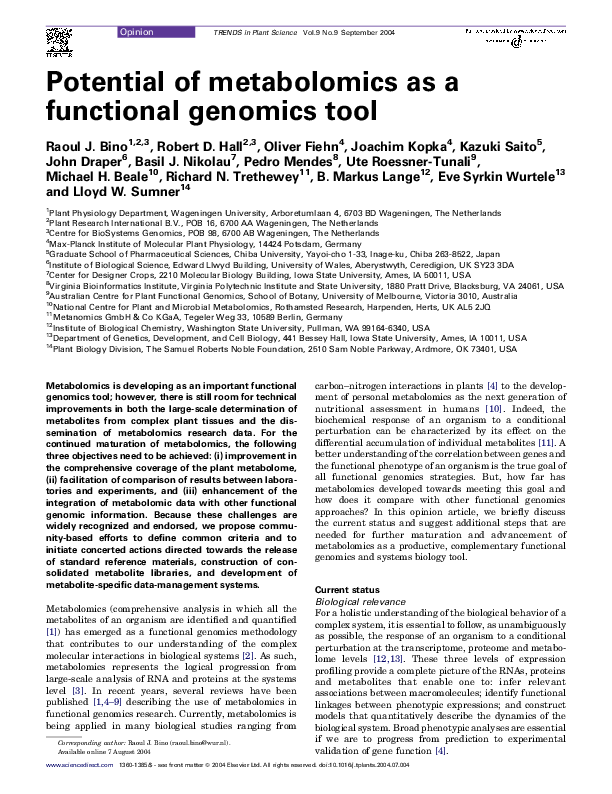 (PDF) Potential of metabolomics as a functional genomics tool