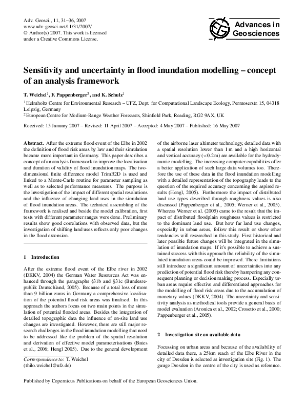 (PDF) Sensitivity and uncertainty in flood inundation modelling? concept of an analysis framework