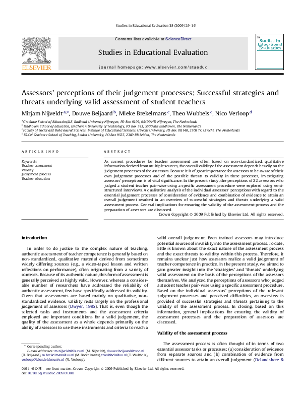 (PDF) Assessors' perceptions of their judgement processes: Successful ...