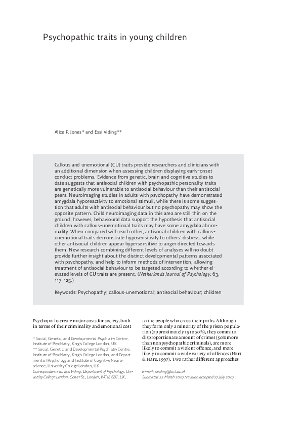 (PDF) Psychopathic traits in young children