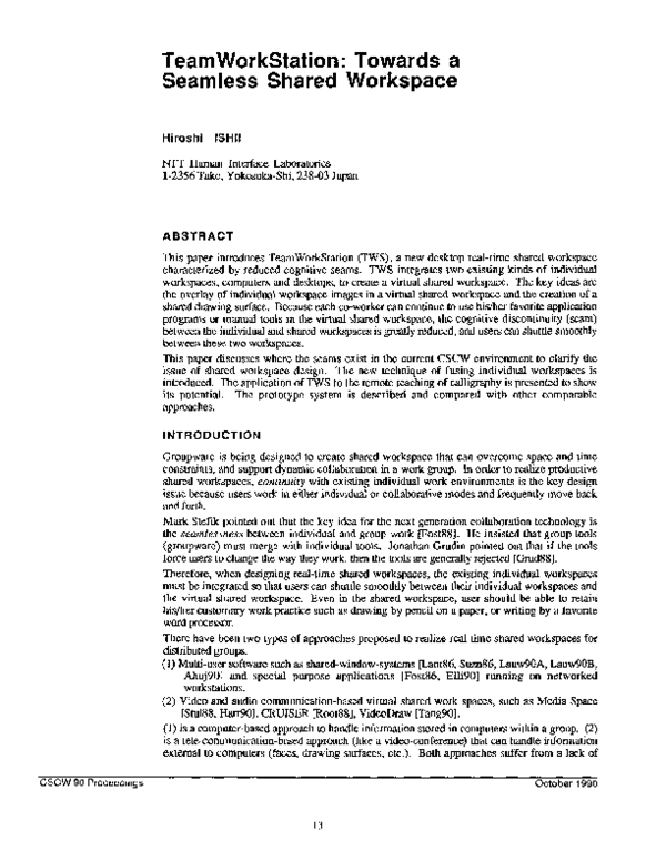 (PDF) TeamWorkStation: towards a seamless shared workspace