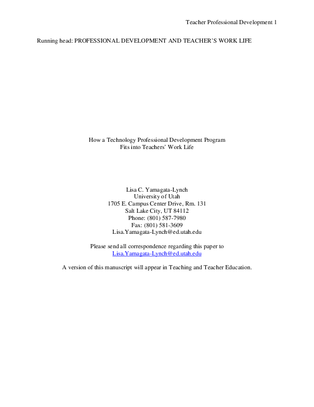 (PDF) How a technology professional development program fits into teachers' work life