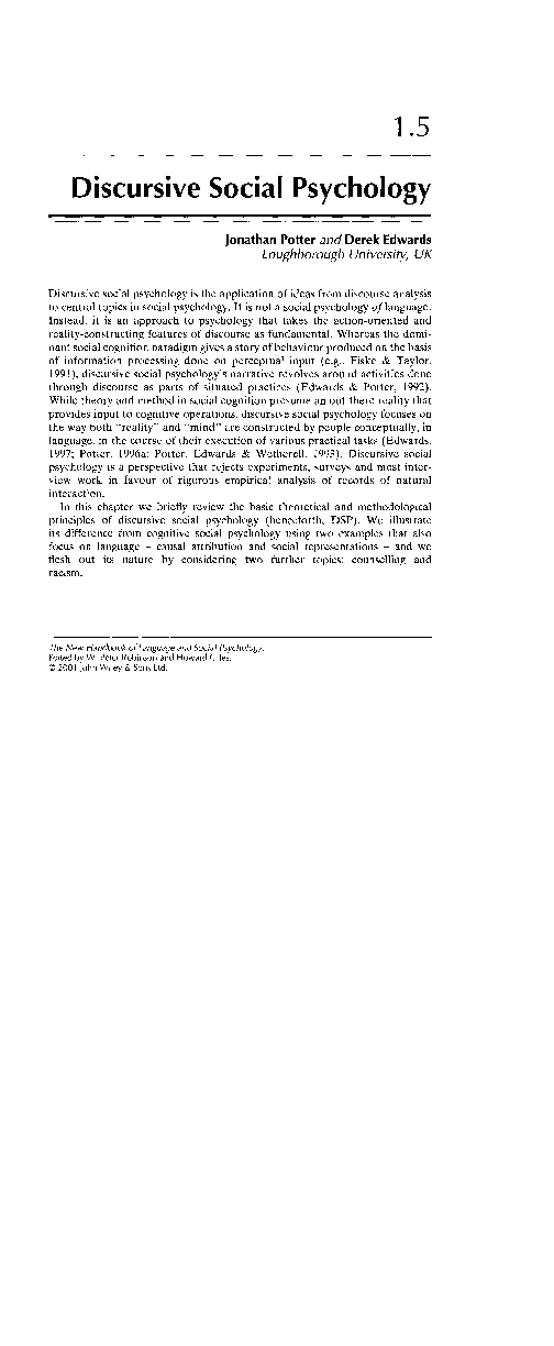 (PDF) Discursive social psychology