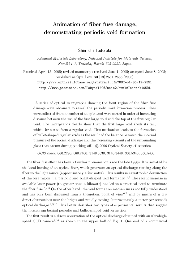 (PDF) Animation of fiber fuse damage, demonstrating periodic void formation
