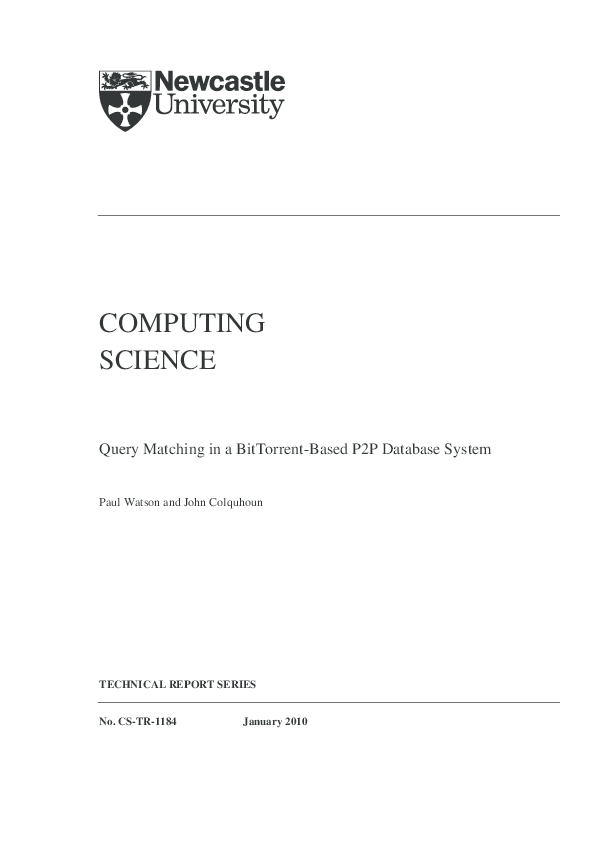 (PDF) Query Matching in a BitTorrent-Based P2P Database System | Paul Watson - Academia.edu