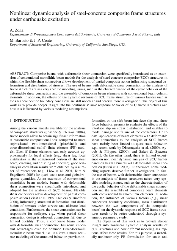 (PDF) Nonlinear dynamic analysis of steel-concrete composite frame structures under earthquake ...