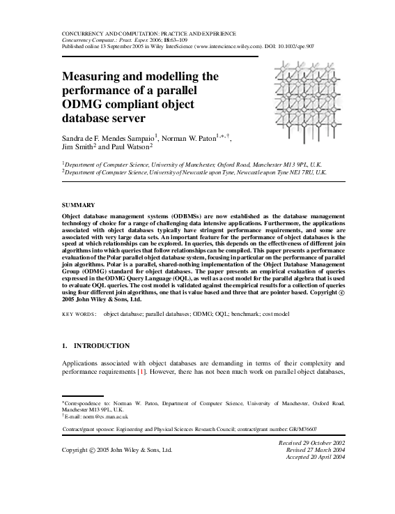 (PDF) Measuring and modelling the performance of a parallel odmg ...