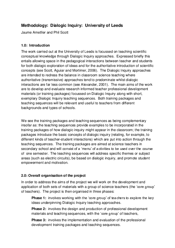 Methodology: Dialogic Inquiry: University of Leeds