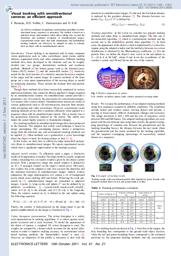 (PDF) Visual tracking with omnidirectional cameras: an efficient ...