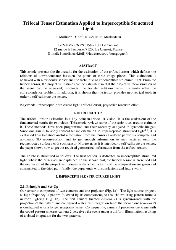 Pdf Trifocal Tensor Estimation Applied To Imperceptible Structured Light 
