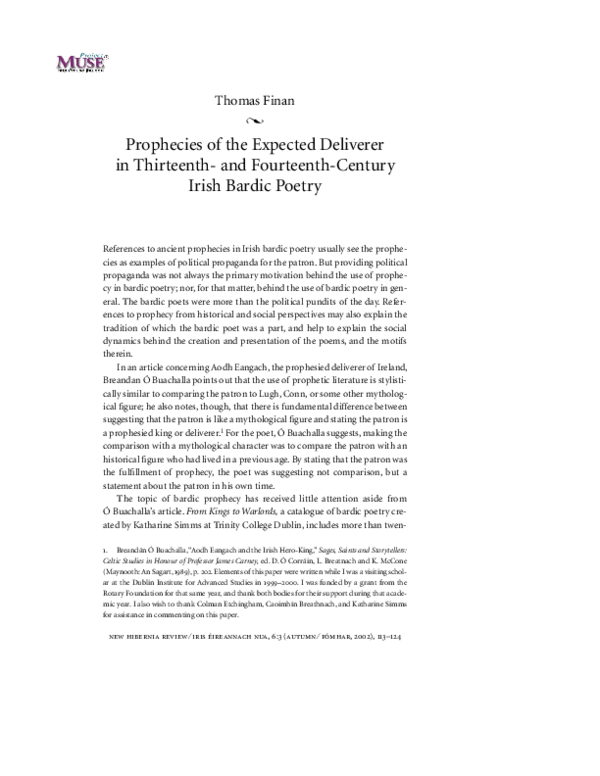 (PDF) Prophecies of the Expected Deliverer in Bardic Poetry