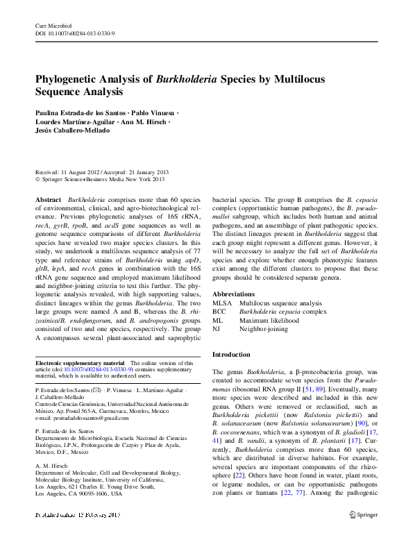 (PDF) Phylogenetic Analysis of Burkholderia Species by Multilocus ...