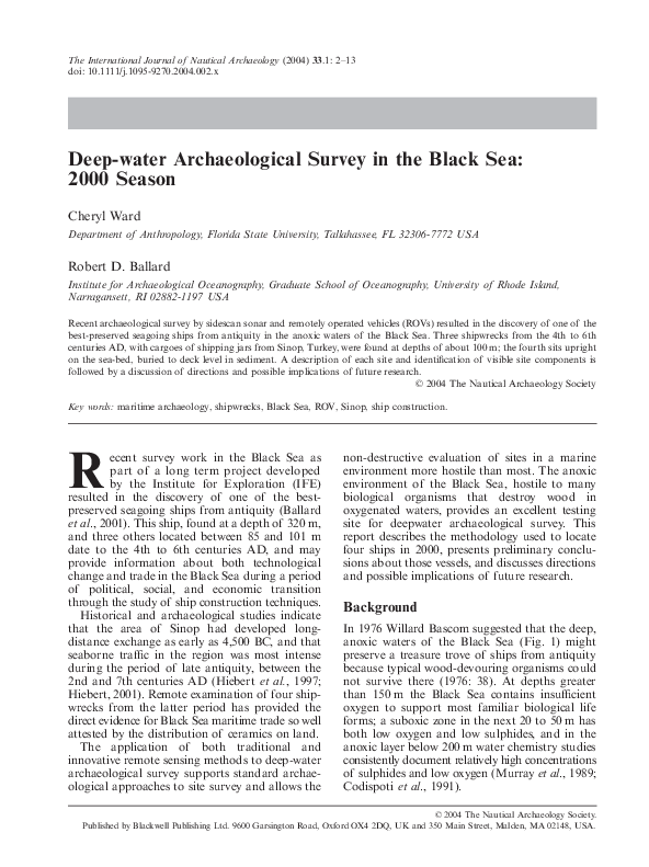 Ward & Ballard 2004 C. Ward and R. Ballard. Black Sea shipwreck survey ...
