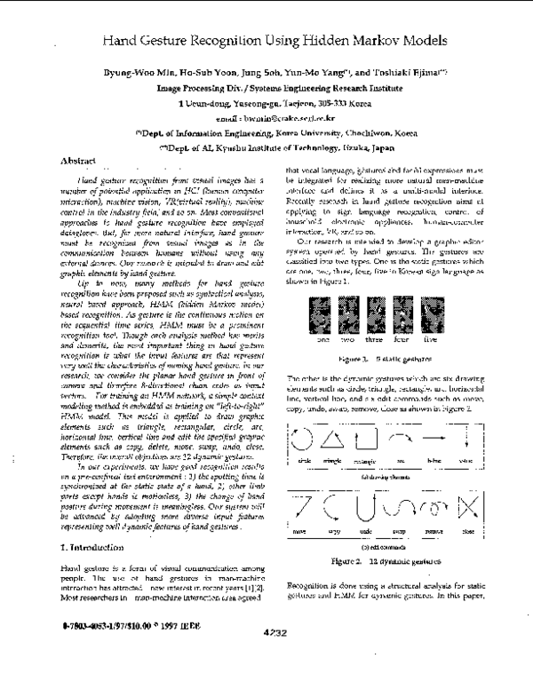 Pdf Hand Gesture Recogrution Using Hidden Markov Models