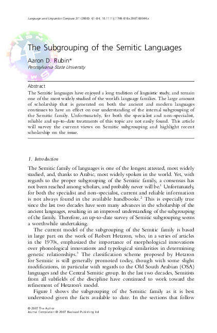 The subgrouping of the Semitic languages