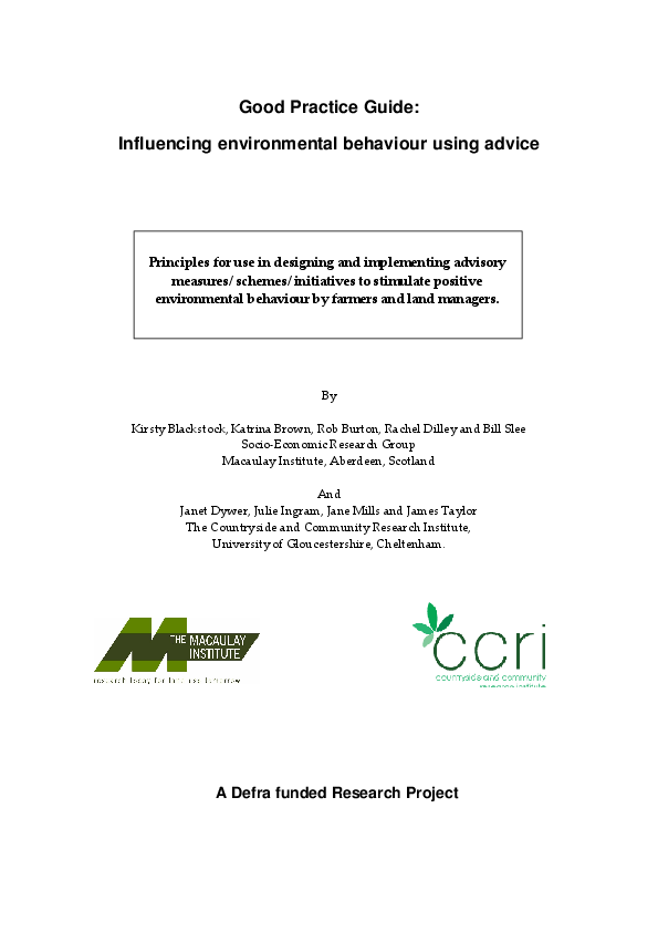 (PDF) Understanding and influencing positive behaviour change in ...