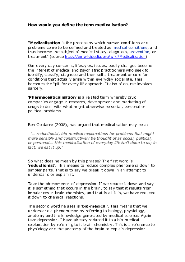 (DOC) Defining Medicalisation