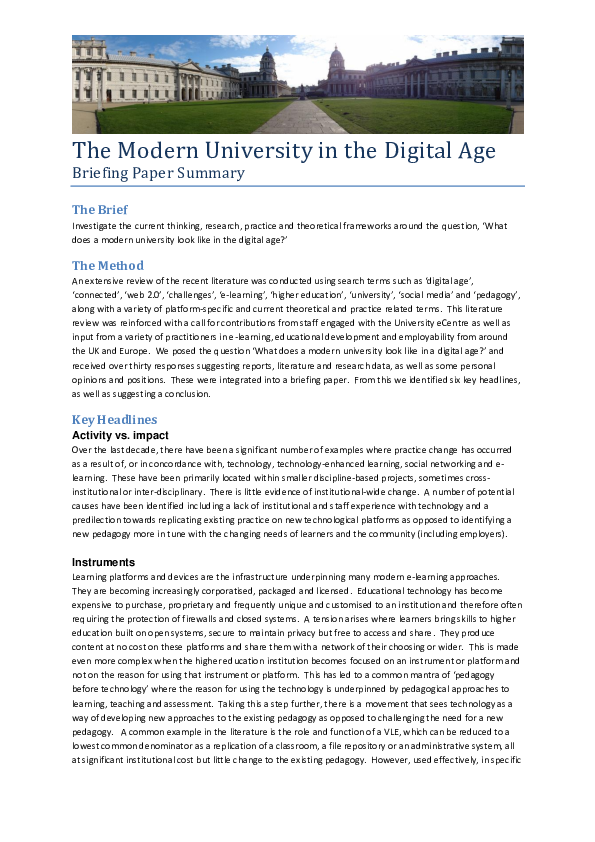 (PDF) The Modern University in the Digital Age - Briefing Papers 2012