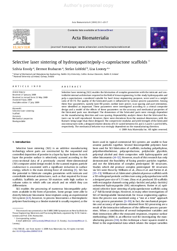 (PDF) Selective laser sintering of hydroxyapatite/poly-e-caprolactone ...