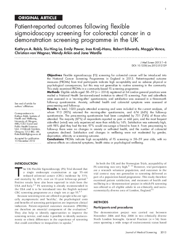 (PDF) Patient-Reported Outcomes Following Flexible Sigmoidoscopy ...