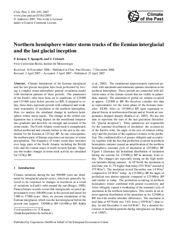 (PDF) Northern hemisphere winter storm tracks of the Eemian ...