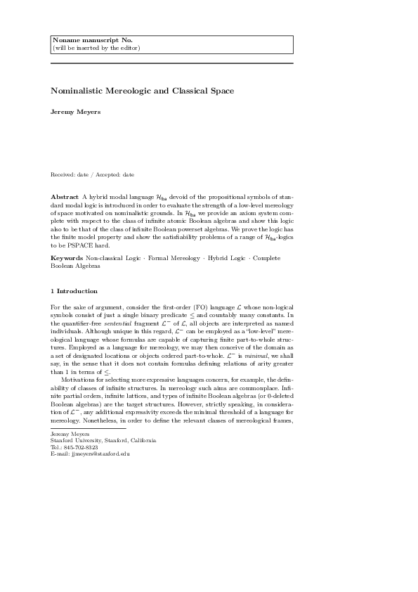 (PDF) Nominalistic Mereologic and Classical Space