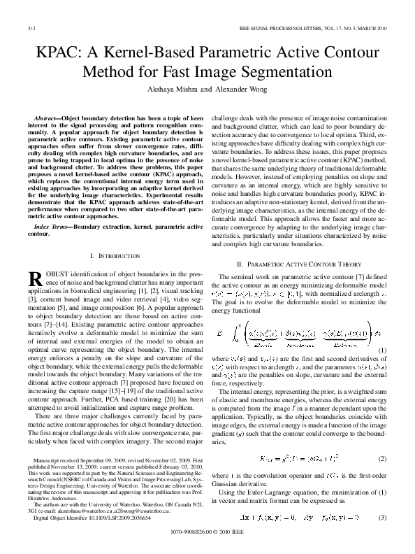 (PDF) KPAC: A kernel-based parametric active contour method for fast image segmentation