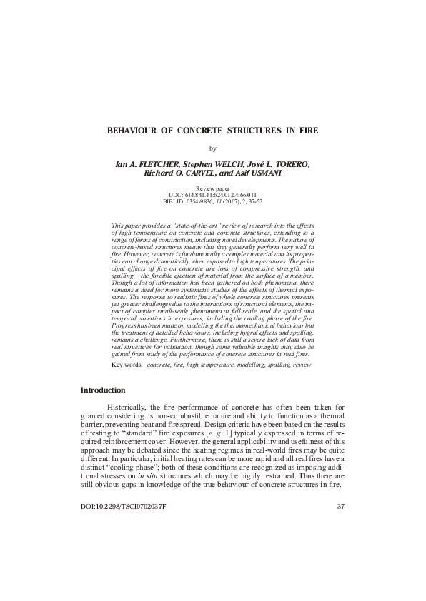 (PDF) Behaviour of concrete structures in fire
