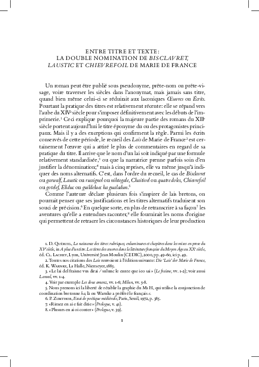 (PDF) Entre titre et texte : la double nomination de "Bisclavret ...