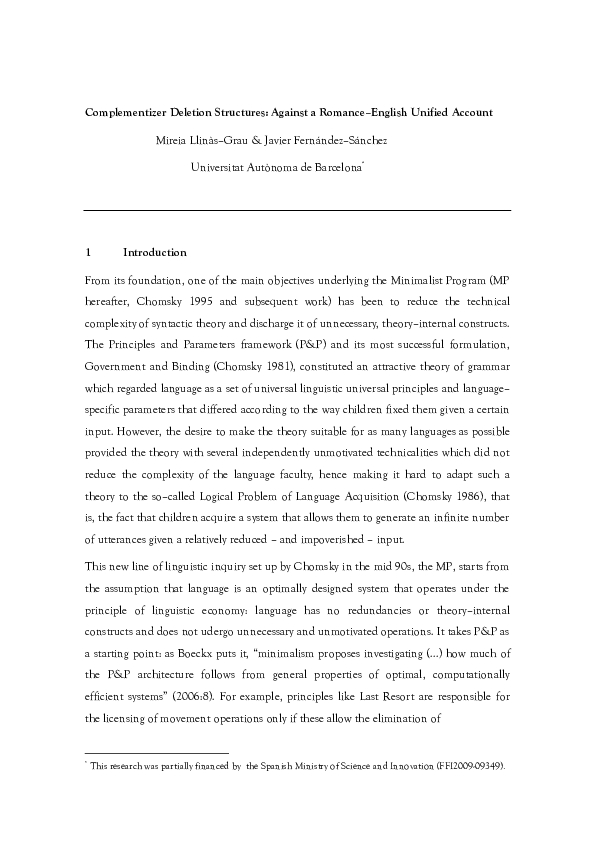 (PDF) Complementizer Deletion Structures: Against a Romance–English ...