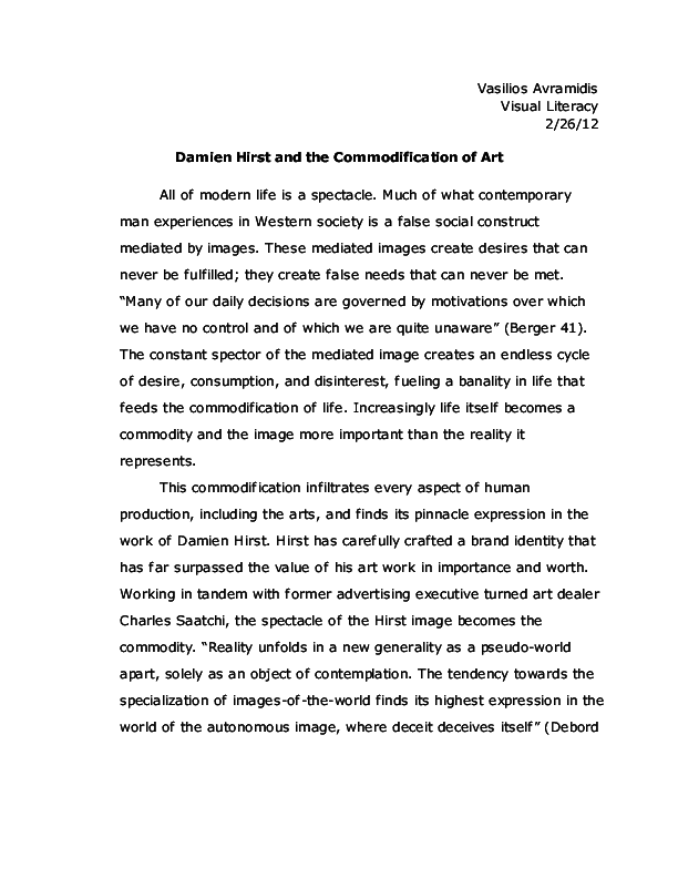 (PDF) Damien Hirst and the Commodification of Art