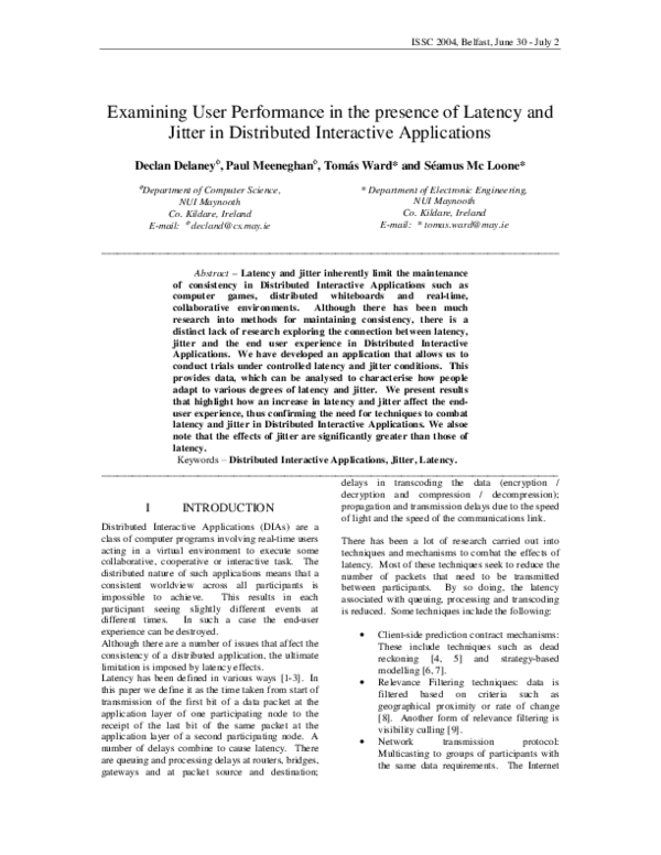 Pdf Examining User Performance In The Presence Of Latency And Jitter In Distributed