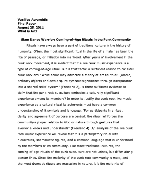 (PDF) Slam Dance Warrior: Coming-of-Age Rituals in the Punk Community