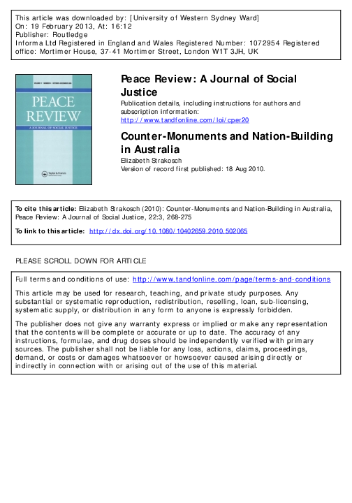 (PDF) Counter-Monuments and Nation Building in Australia