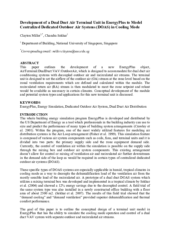 (PDF) Development of a dual duct air terminal unit in EnergyPlus to ...