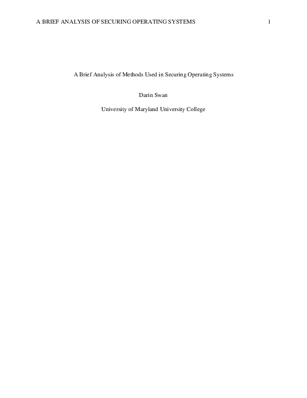 (DOC) A Brief Analysis of Methods Used in Securing Operating Systems