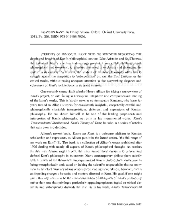 (PDF) An Overview of Kantian Philosophy: Review of Henry Allison's ...