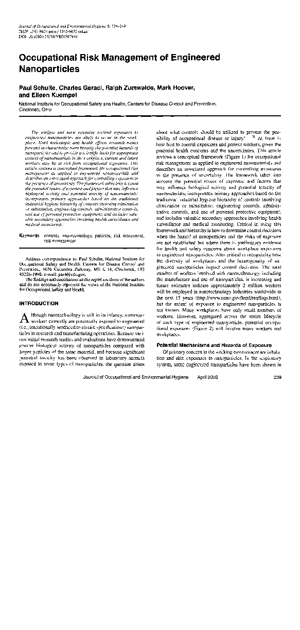 (PDF) Occupational risk management of engineered nanoparticles