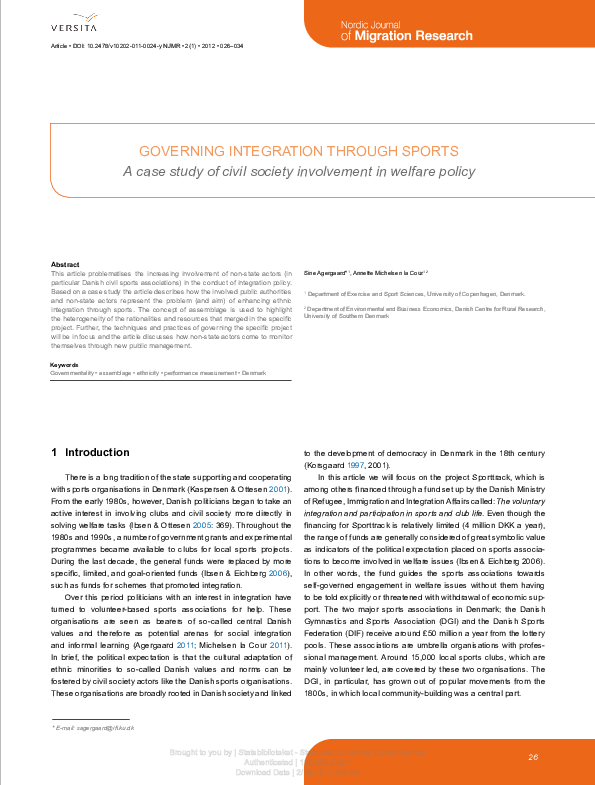 (PDF) Governing integration through sports