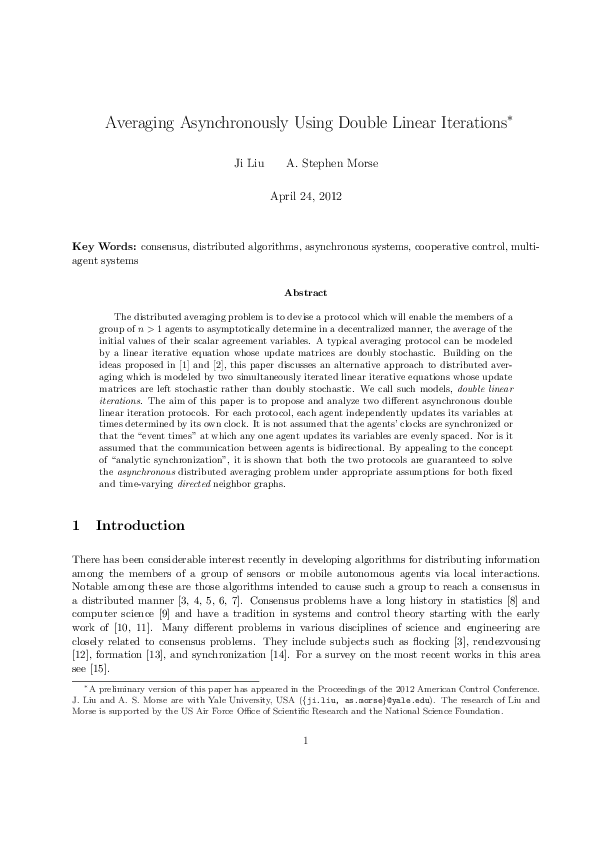 Pdf Averaging Asynchronously Using Double Linear Iterations