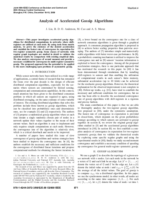 (PDF) Analysis of accelerated gossip algorithms