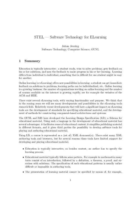 (PDF) STEL Software Technology for ELearning