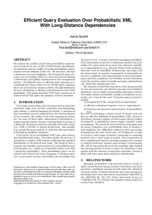 (PDF) Efficient query evaluation over probabilistic XML with long-distance dependencies