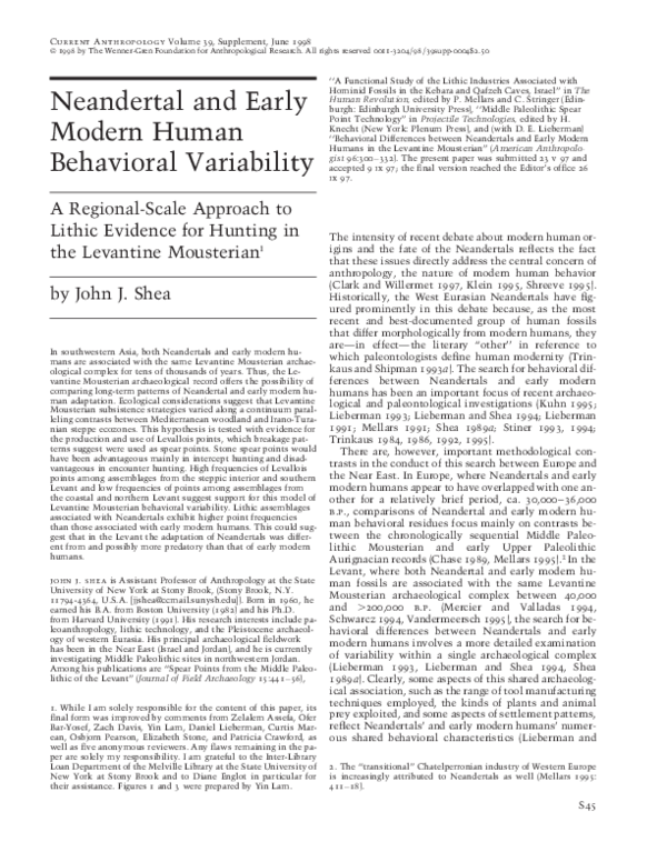 (PDF) John J. Shea (1998) Neandertal and early modern human behavioral ...