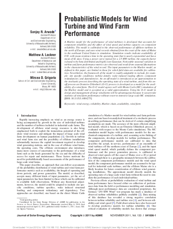 (PDF) Probabilistic Models for Wind Turbine and Wind Farm Performance