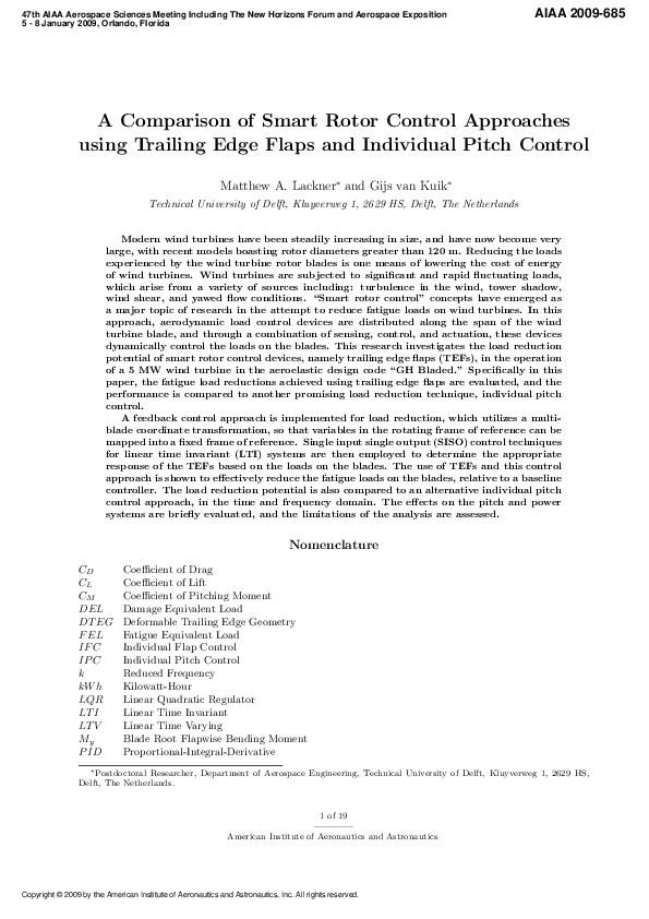 (PDF) A comparison of smart rotor control approaches using trailing edge flaps and individual ...
