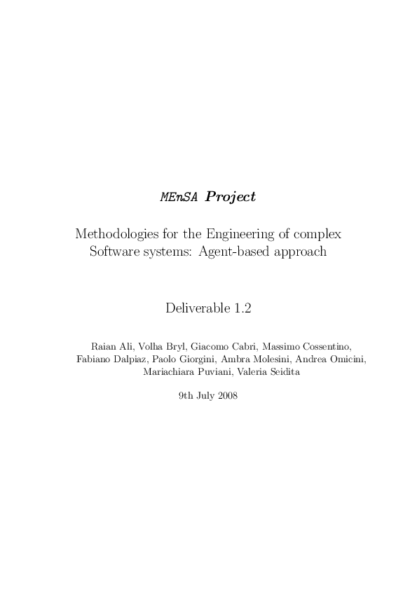 (PDF) MEnSA Project-Methodologies for the Engineering of complex ...