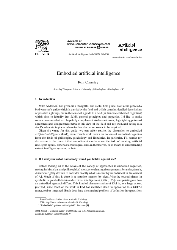 (PDF) Embodied artificial intelligence