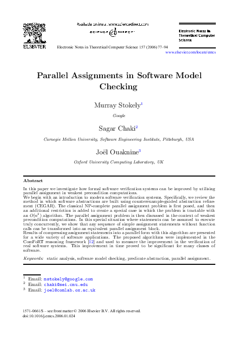 Pdf Parallel Assignments In Software Model Checking Murray Stokely