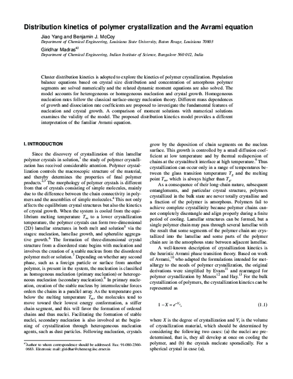 (PDF) Distribution kinetics of polymer crystallization and the Avrami ...